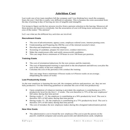 Attrition Cost Calculation | PDF