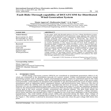 Fault Ride Through Capability Of Dstatcom For Distributed Wind