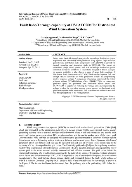 Fault Ride Through Capability Of Dstatcom For Distributed Wind