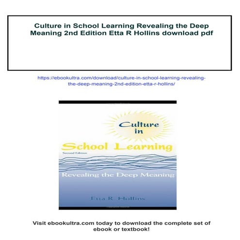 Culture in School Learning Revealing the Deep Meaning 2nd Edition Etta R Hollins | PDF