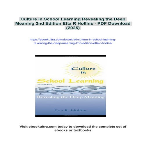Culture in School Learning Revealing the Deep Meaning 2nd Edition Etta R Hollins | PDF