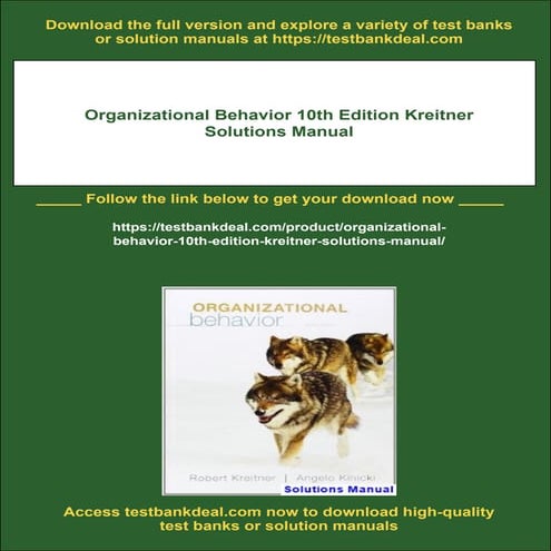 Organizational Behavior 10th Edition Kreitner Solutions Manual | PDF