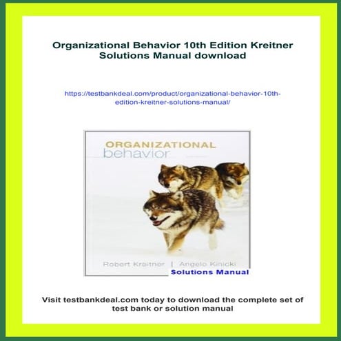 Organizational Behavior 10th Edition Kreitner Solutions Manual | PDF
