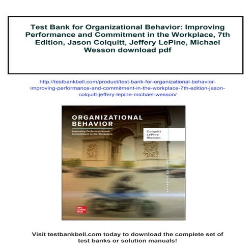 Test Bank for Organizational Behavior: Improving Performance and ...