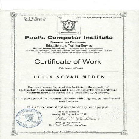 Work certificate PCI | PDF | Computing | Technology & Computing