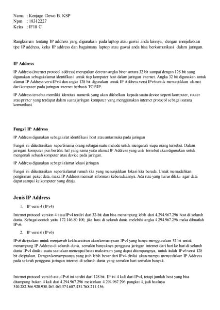 IP Address, Subnetting, Routing Makalah jarkom | PDF