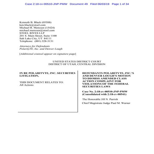 Denver Lough Motion To Dismiss Class Action Lawsuit | PDF