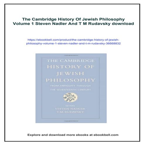 The Cambridge History Of Jewish Philosophy Volume 1 Steven Nadler And T ...