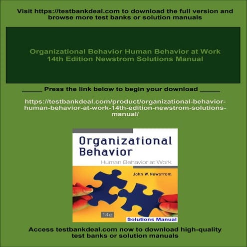 Organizational Behavior Human Behavior at Work 14th Edition Newstrom ...