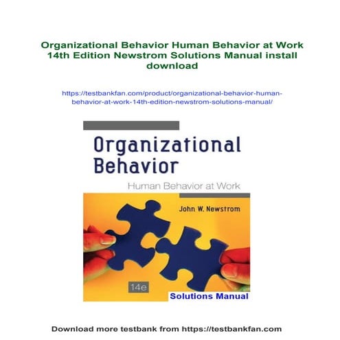 Organizational Behavior Human Behavior at Work 14th Edition Newstrom ...