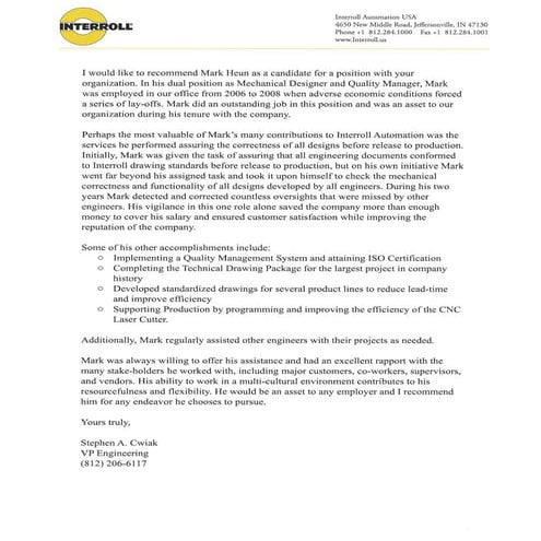 Recommendation Letter Interroll | PDF