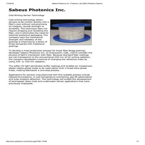 Sabeus Photonics Inc | PDF