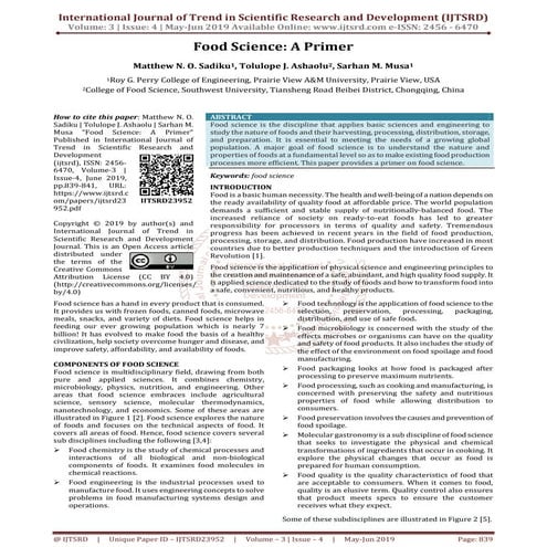 Food Science A Primer | PDF