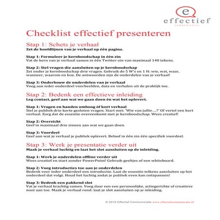 Checklist Effectief Presenteren | PDF