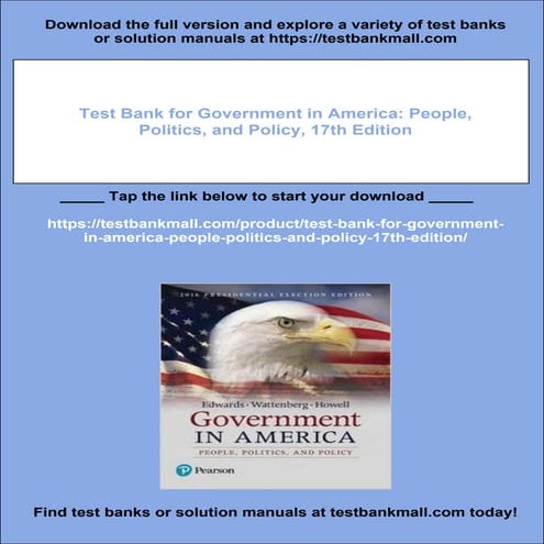 Test Bank for Government in America: People, Politics, and Policy, 17th ...