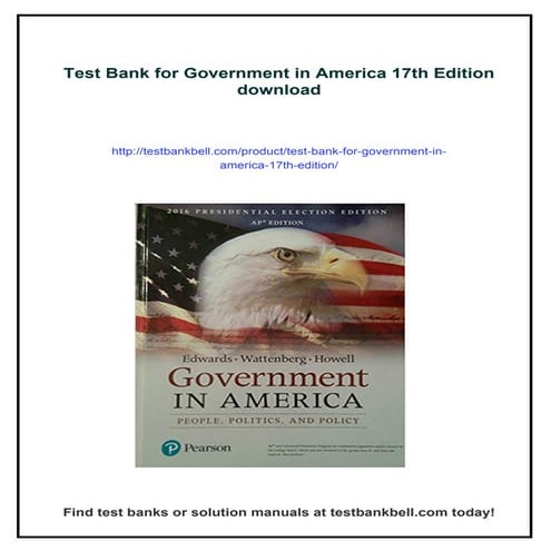 Test Bank for Government in America 17th Edition | PDF
