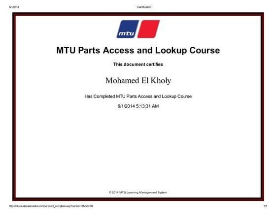 El Kholy Parts Certificate MTU FN | PDF