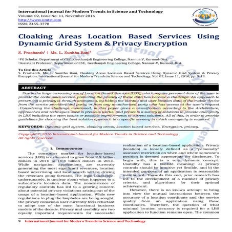 Cloaking Areas Location Based Services Using Dynamic Grid System And Privacy Encryption Pdf