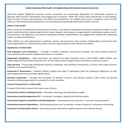 Understanding Cisa Audit Strengthening Information Systems Security Pdf