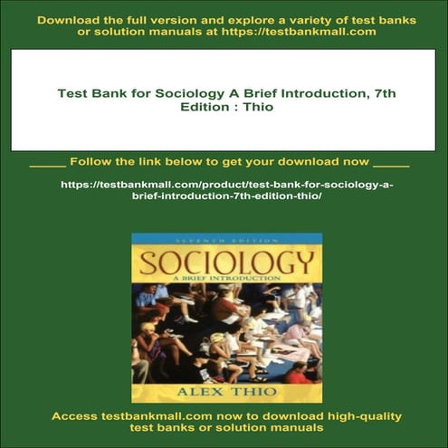Test Bank for Sociology A Brief Introduction, 7th Edition : Thio | PDF