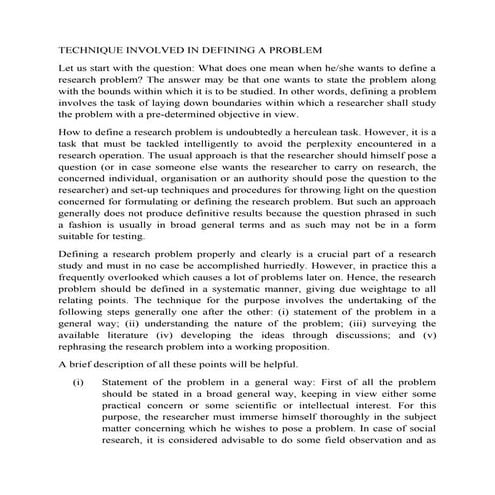 Techniques involved in defining a research problem | PPTX