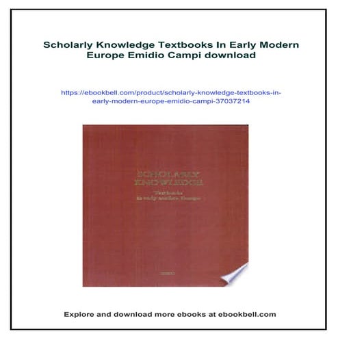 Scholarly Knowledge Textbooks In Early Modern Europe Emidio Campi | PDF