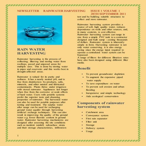 RAIN WATER Newsletter | DOCX | Water Services | Home Utilities