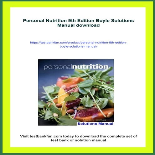 Personal Nutrition 9th Edition Boyle Solutions Manual | PDF
