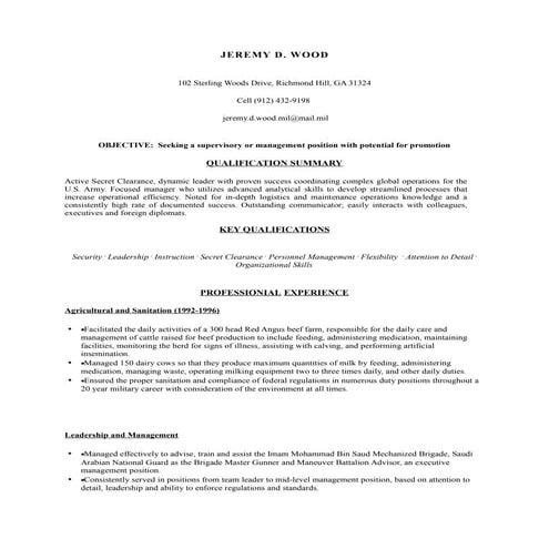 SFC Wood Resume 2 | RTF | Defense Industry | Industries