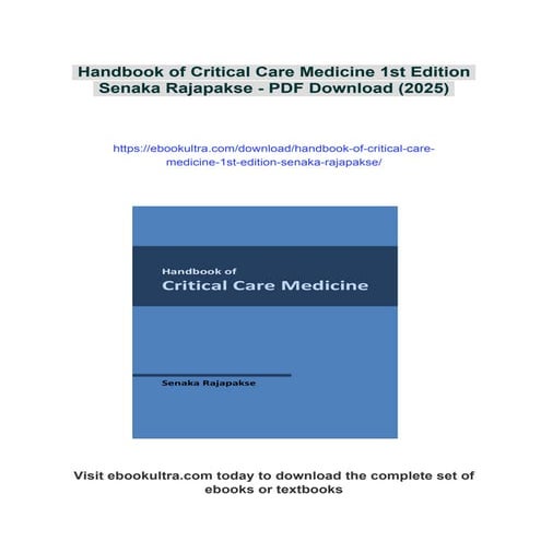Handbook of Critical Care Medicine 1st Edition Senaka Rajapakse | PDF