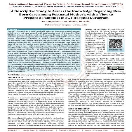 A Descriptive Study to Assess the Knowledge Regarding New Born Care ...