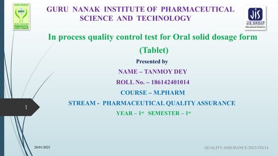 Quality control tests of tablet | PPTX | Pharmaceutical Industry ...