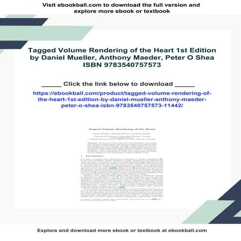 Tagged Volume Rendering of the Heart 1st Edition by Daniel Mueller, Anthony Maeder, Peter O Shea ...