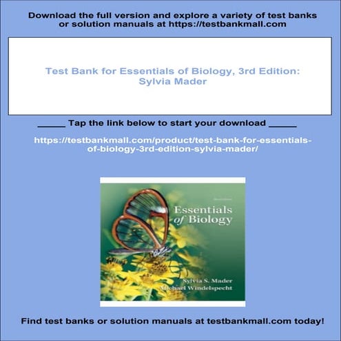 Test Bank for Essentials of Biology, 3rd Edition: Sylvia Mader | PDF