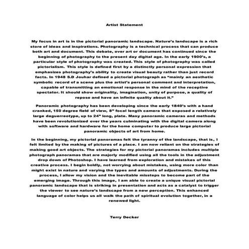 Richard Ess Wilkins Photography: Artist Statement / Portfolio | PDF