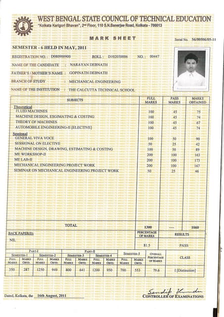 BTech Marksheets | PDF
