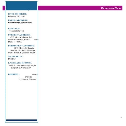 Neeti Taneja CV - updated | DOC | Apparel Industry | Industries