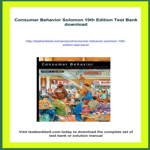 Consumer Behavior Solomon 10th Edition Test Bank | PDF
