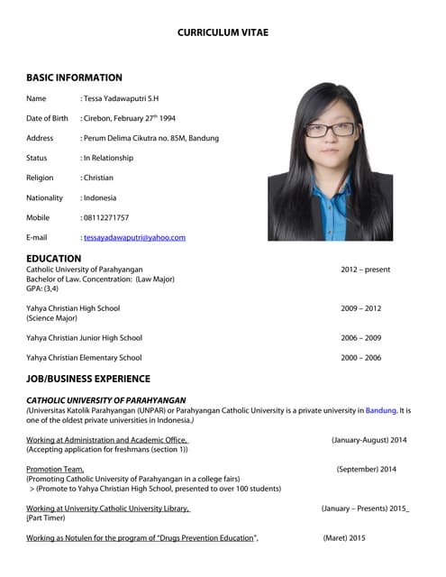 contoh cv bahasa inggris stephanie | DOCX