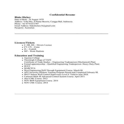 B.Hickey Confidential Resume | PDF