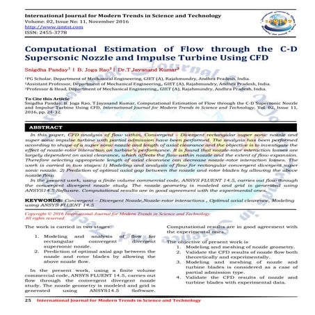 Computational Estimation of Flow through the C-D Supersonic Nozzle and Impulse Turbine Using CFD ...