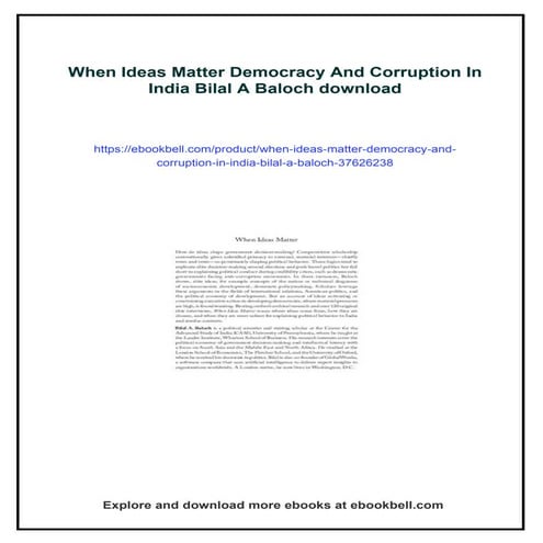 When Ideas Matter Democracy And Corruption In India Bilal A Baloch | PDF