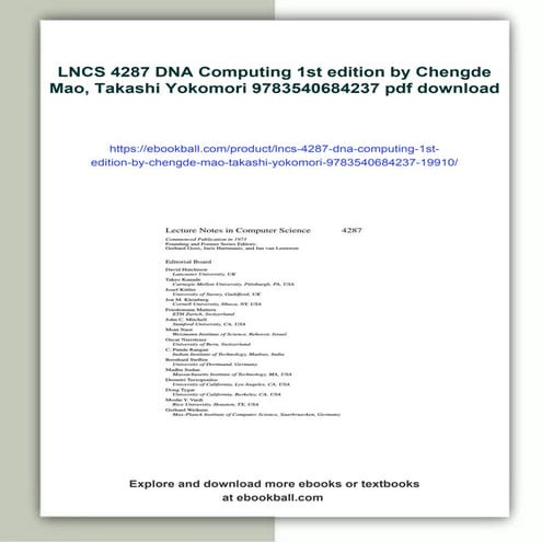 LNCS 4287 DNA Computing 1st edition by Chengde Mao, Takashi Yokomori ...