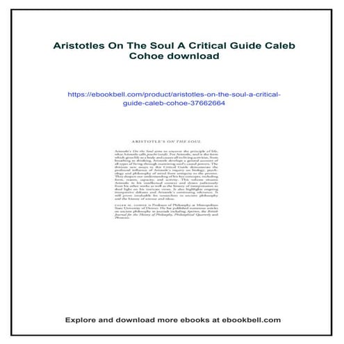 Aristotles On The Soul A Critical Guide Caleb Cohoe | PDF