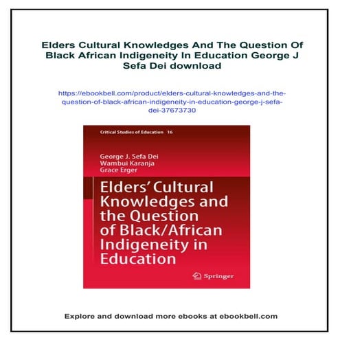Elders Cultural Knowledges And The Question Of Black African ...