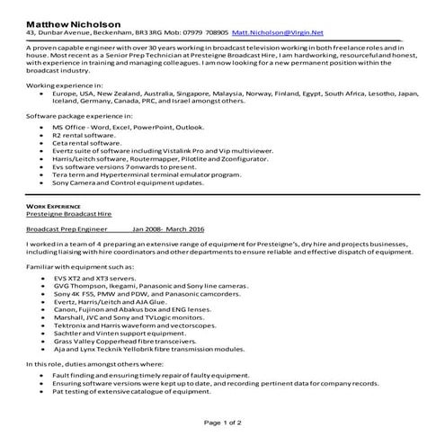Matthew Nicholson C.V. | DOCX | Cameras and Camcorders | Consumer ...