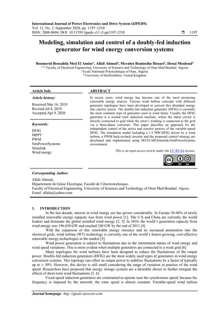 Doubly Fed Induction Generator Based Wind Turbine Modelling And Simulation Using Matlabsimulink