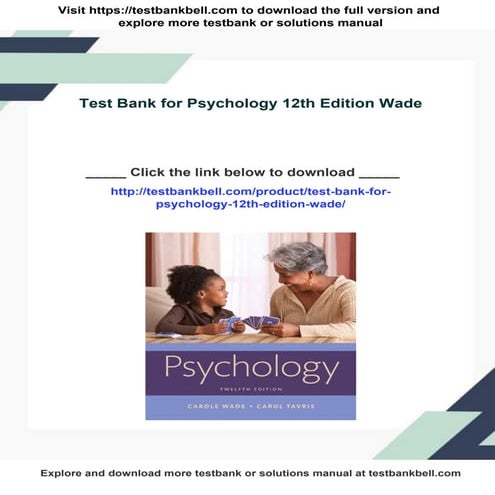 Test Bank for Psychology 12th Edition Wade | PDF