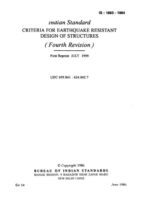 IS 1893:2016 Part 1 : General Provisions and Buildings. | PPTX