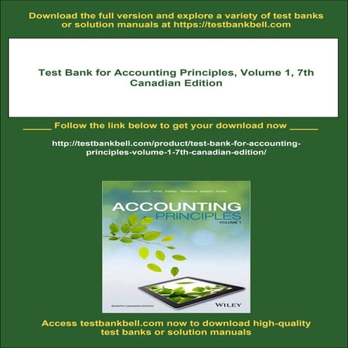 Test Bank for Accounting Principles, Volume 1, 7th Canadian Edition | PDF